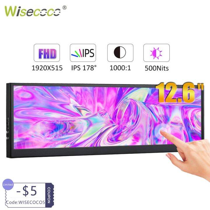 Wisecoco 12.6 Inch Stretched Bar Monitor IPS Secondary Screen For PC Aida64 Raspberry Pi Car ...