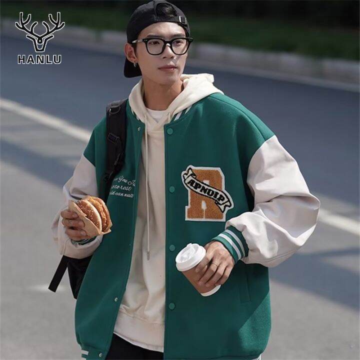 Hanlu เสื้อแจ็กเก็ตผู้ชาย เสื้อเบสบอล ชุดเครื่องแบบเบสบอลอเมริกันแจ็กเ ...
