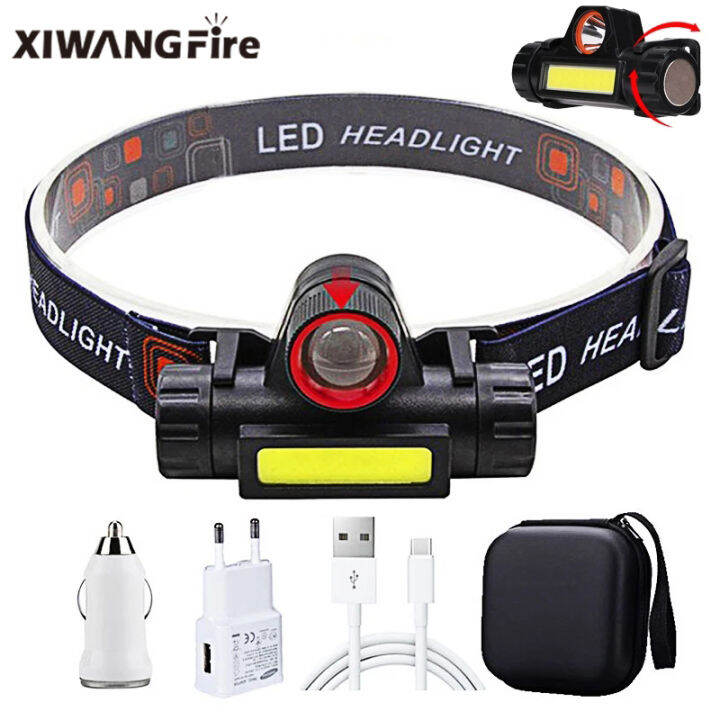 XIWANGFire ไฟฉายคาดศีรษะทรงกระบอกขนาดเล็กแบบพกพาที่มีประสิทธิภาพสูงในตัวแบตเตอรี่18650ไฟเดินป่า ...