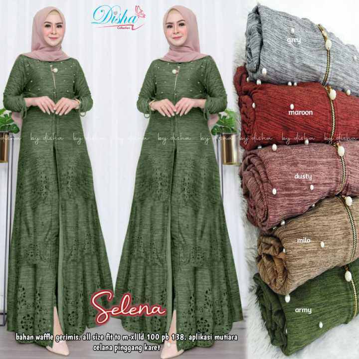 Selena Set // Dhisa // Setelan atasan panjang + celana pingnag karet, elegan, terbaru, kekinian ...