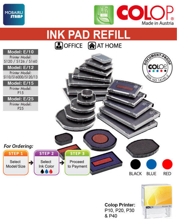 COLOP Ink Pad/Cartridges Refill for Self Inking Stamps - Variety Model ...