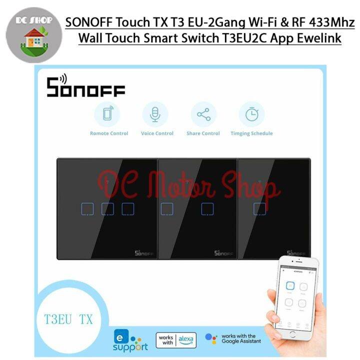 SONOFF Touch TX T3 EU-2Gang Wi-Fi & RF 433Mhz Wall Touch Smart Switch ...