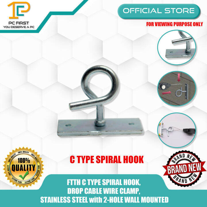FTTH C TYPE SPIRAL HOOK, DROP CABLE WIRE CLAMP, STAINLESS STEEL with 2 ...