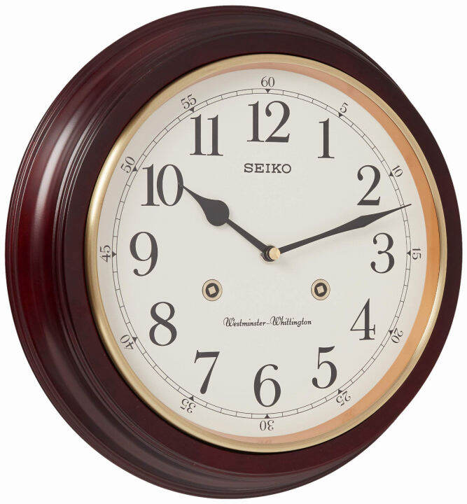 Seiko 12" Round Wood Grain Finish Wall Clock with Dual Quarter Hour ...