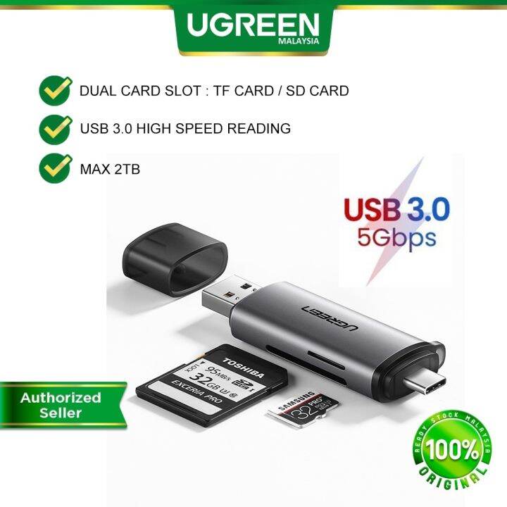 UGREEN 2 in 1 SD TF Card Reader USB Type C USB 3.0 OTG Memory Card Adapter TF SD Micro SD Mac ...