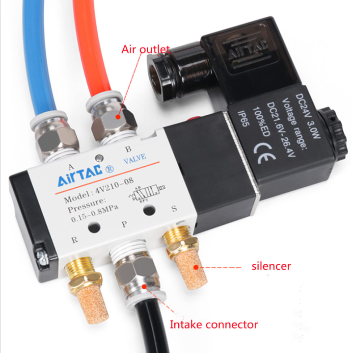 4V210-08 5Way 2 Position Electric Solenoid Valve 1/4 Port Size DC24V DC12V AC220V Pneumatic ...