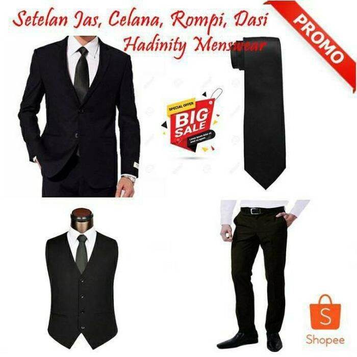Setelan Jas Pria 4in1 Jas Formal Pria Jas Wisuda Hitam Jas Resmi Rompi ...