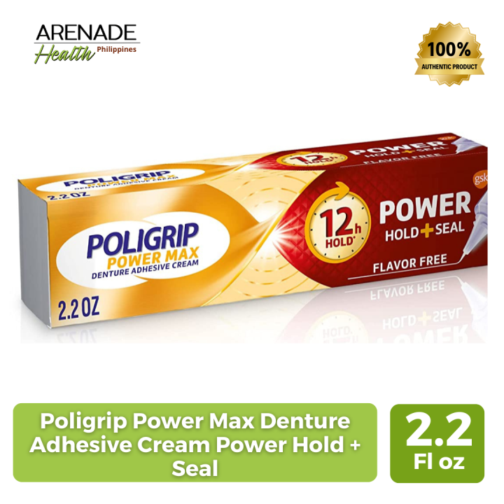 Poligrip Power Max Denture Adhesive Cream Power Hold + Seal - 2.2oz ...