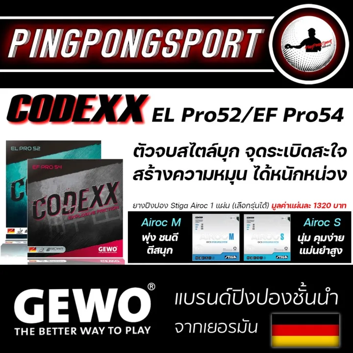 ยางปิงปอง GEWO รุ่น CODEXX EL Pro 52 และ EF Pro 54 พร้อมสิทธิ์แลกราคา ...