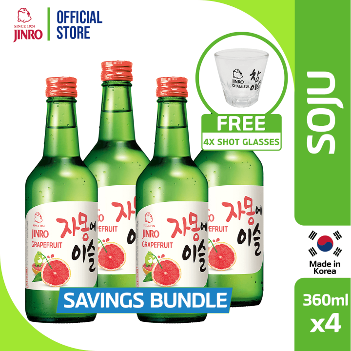 Jinro Grapefruit Soju 360ml pack of 4 FREE 4 Shot Glasses | Lazada PH
