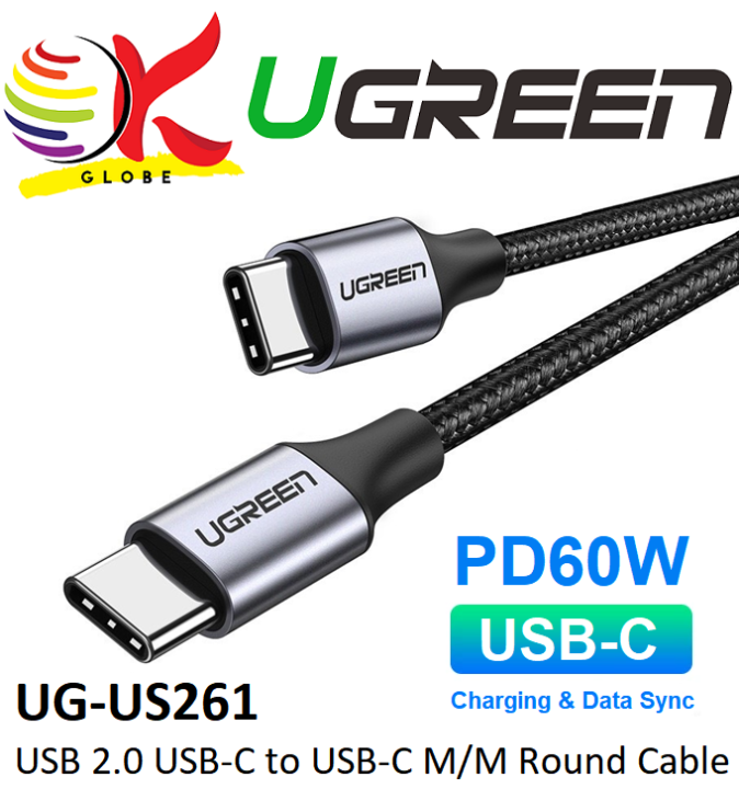 UGREEN US261 USB 2.0 USB-C MALE TO USB-C MALE ROUND CABLE WITH NICKEL ...