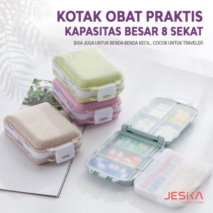 Kotak tempat penyimpanan obat-obatan tablet vitamin mini lipat sekat ...