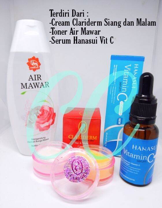 Paket 3 in 1 Cream Claridem siang malam-Toner Air Mawar plus Serum ...