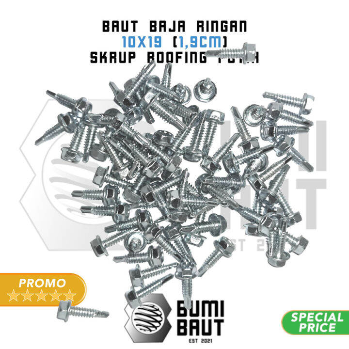 Sekrup Roofing Putih 10 x 19 (1,9 cm) / Baut Baja Ringan / Kanopi ...