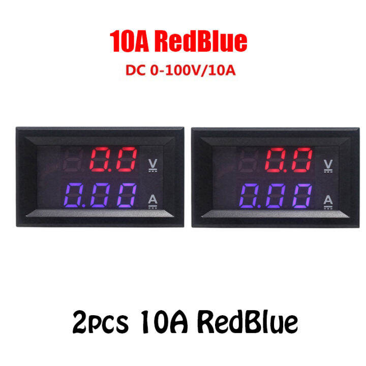 2PCS DC 0-100V 10A 50A 100A Dual Display Voltage Detector Current Surface Panel Ampere Voltmeter ...
