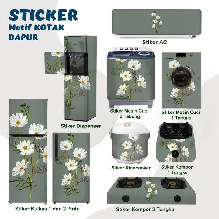 Stiker Sticker Setiker kulkas kompor mesin cuci 1 2 pintu tabung mata ...