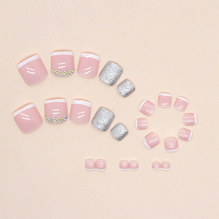 French Glue-On Fake Toenails Stacked Faux Diamonds Stick on Toenail ...