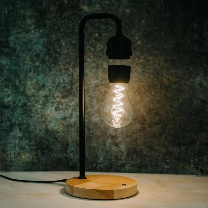 Wooden Base Maglev Table Lamps Magnetic Levitating LED Light Bulb ...