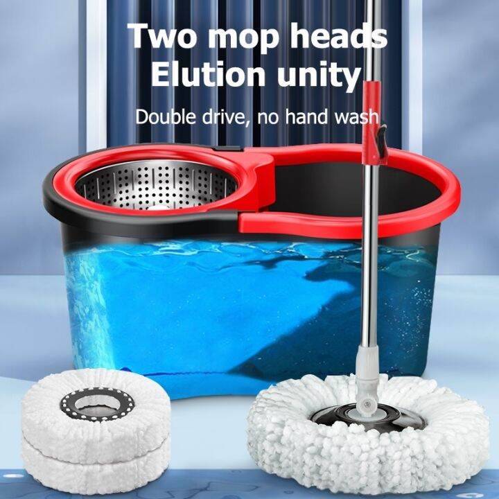 Rotary Mop Bucket Set 360° Stainless Steel Fiber Floor Sweeping Wet and ...