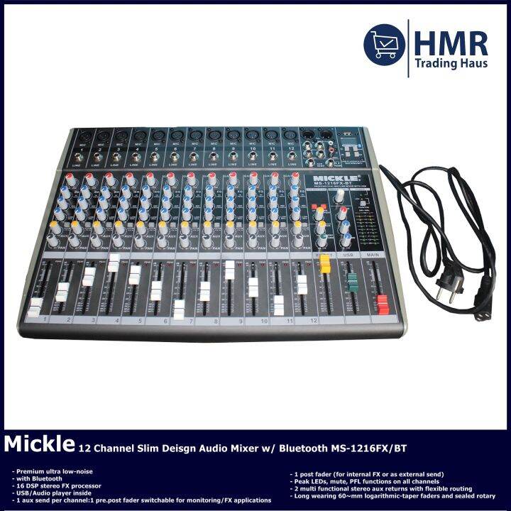 Mickle 12 Channel Slim Deisgn Audio Mixer w/ Bluetooth MS-1216FX/BT ...