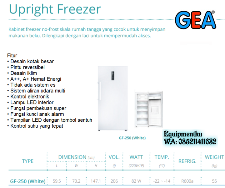 Upright Freezer GEA type GF-250 | Lazada Indonesia