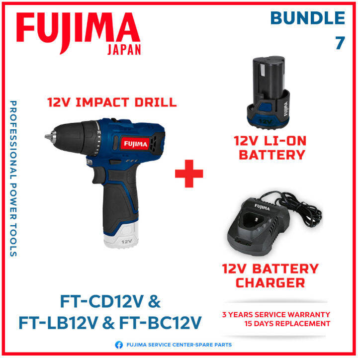 Fujima Cordless Drill 12v + 12v Li-Ion Battery 1300 Mah + 12v Battery ...