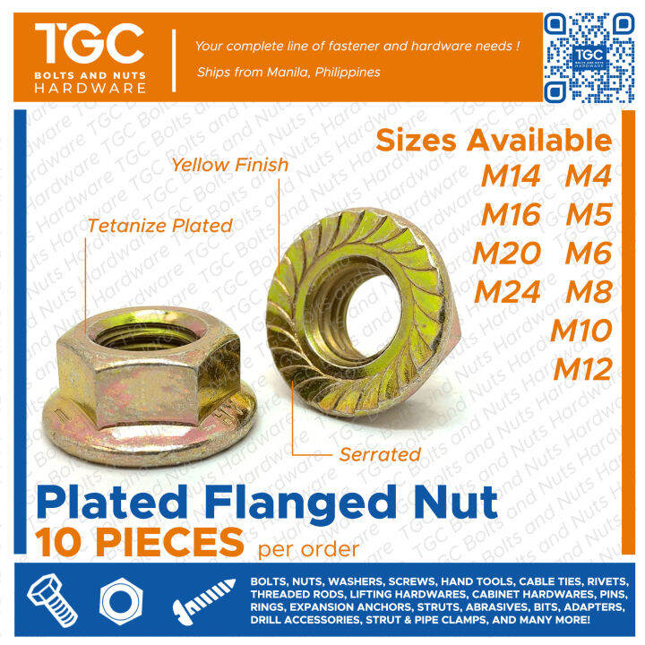 TGC 10PCS Tetanized Flange Nut M4 / M5 / M6 / M8 / M10 / M12 / M14 ...
