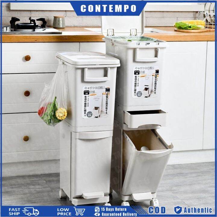 Kitchen Trash Can Garbage Bin Japanese style Dry And Wet Separation ...