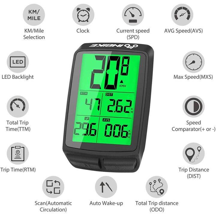 INBIKE Multifunctional Bike Computer Bicycle Speedometer Wireless Cycling Odometer Waterproof ...