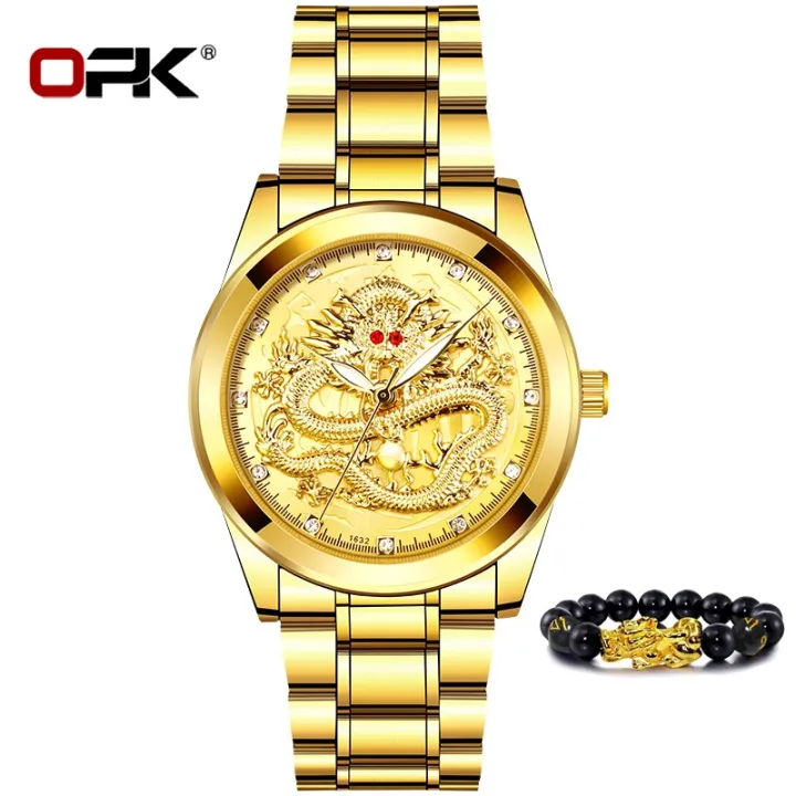 OPK Gold Watch For Men Waterproof Watches Mens Stainless Steel Quartz ...