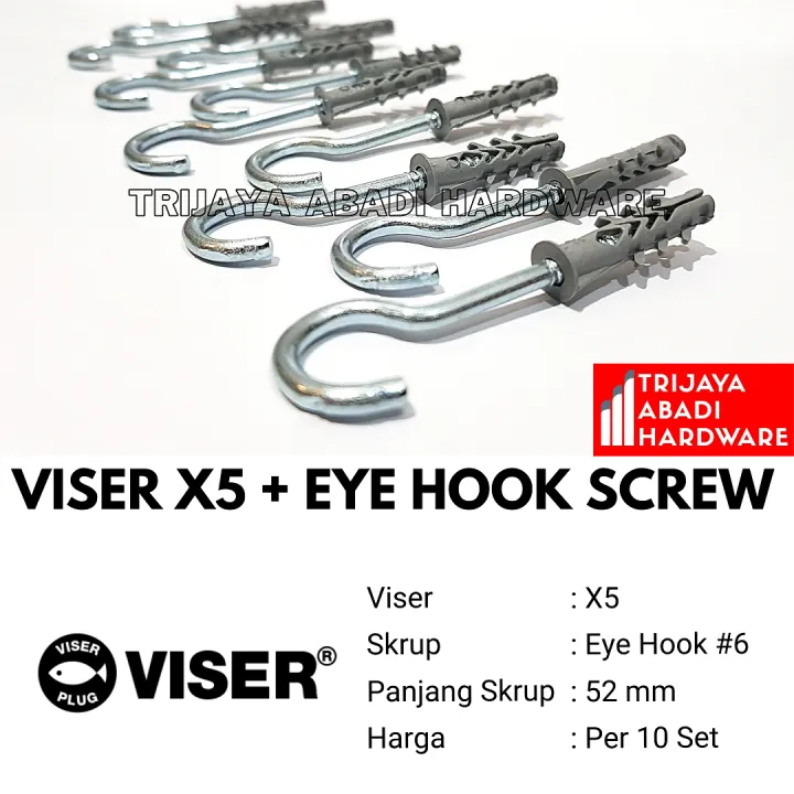 10 x Viser Dinding X5 (nylon)+ Skrup Eye Hook Galvanis #6 x 2 inch ...