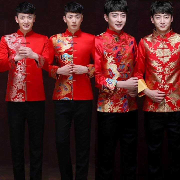 daidai (Ready Stock) Red Men Groom Formal Chinese Traditional Samfu ...