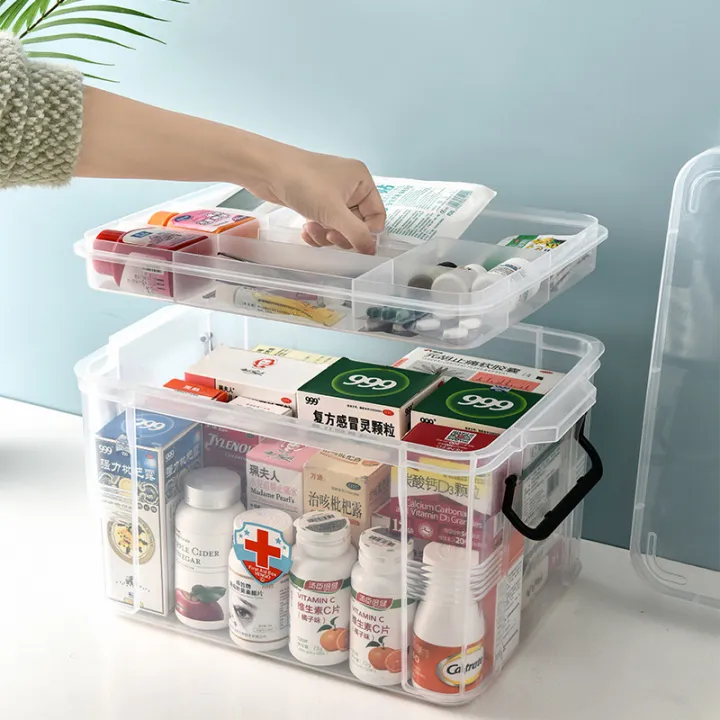 Large transparent medicine box home medicine storage box double-layer ...