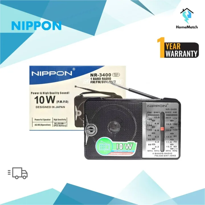 NIPPON NR-3400 FM/AM/SW1/SW2 4 BAND PORTABLE RADIO MULTIBAND RADIO RECEIVER 4.9 | Lazada