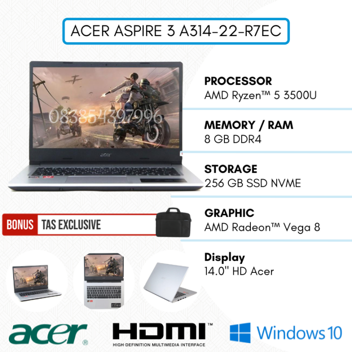 LAPTOP GAME ACER ASPIRE 3 A314-22-R0HR / AMD RYZEN 5 3500U / RAM 12GB / SSD 256GB / AMD RADEON ...