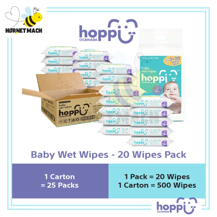[CARTON] Hoppi Baby Wet Wipes - 20 Wipes Pack | Lazada