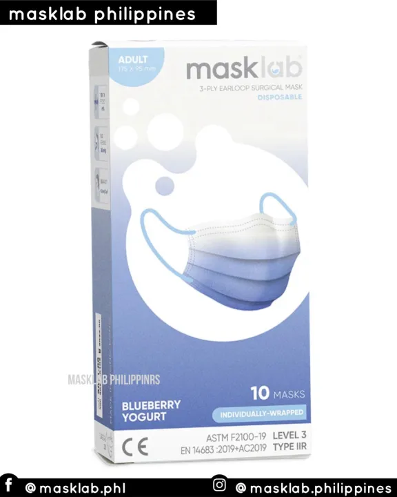 masklab : BLUEBERRY YOGURT : ADULT 3-PLY SURGlCAL MASK 2.0 ( BOX OF 10PCS , INDIVIDUALLY ...