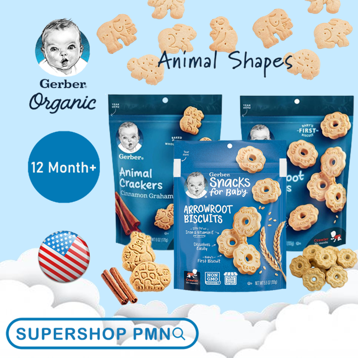 Gerber ขนมบิสกิต Arrowroot Biscuits , Animal Crackers Iron and Vitamin ...