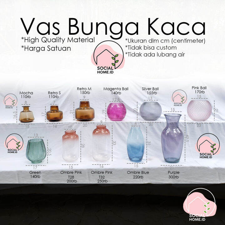 Vas Bunga Kaca Minimalis, Flower Glass Vase Simple Modern, Bejana ...