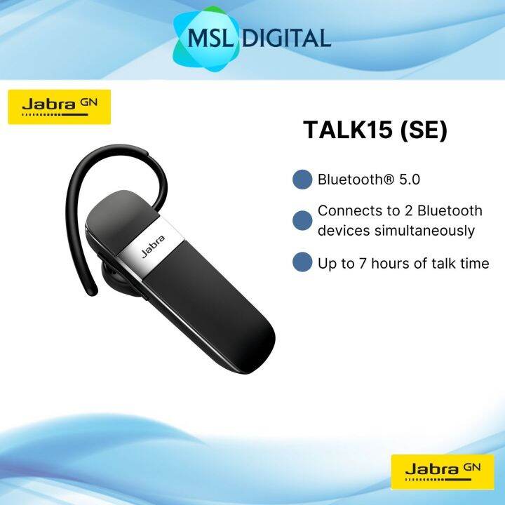Jabra Talk 15 SE Wireless Mono Bluetooth Headset | Stream GPS & Music ...