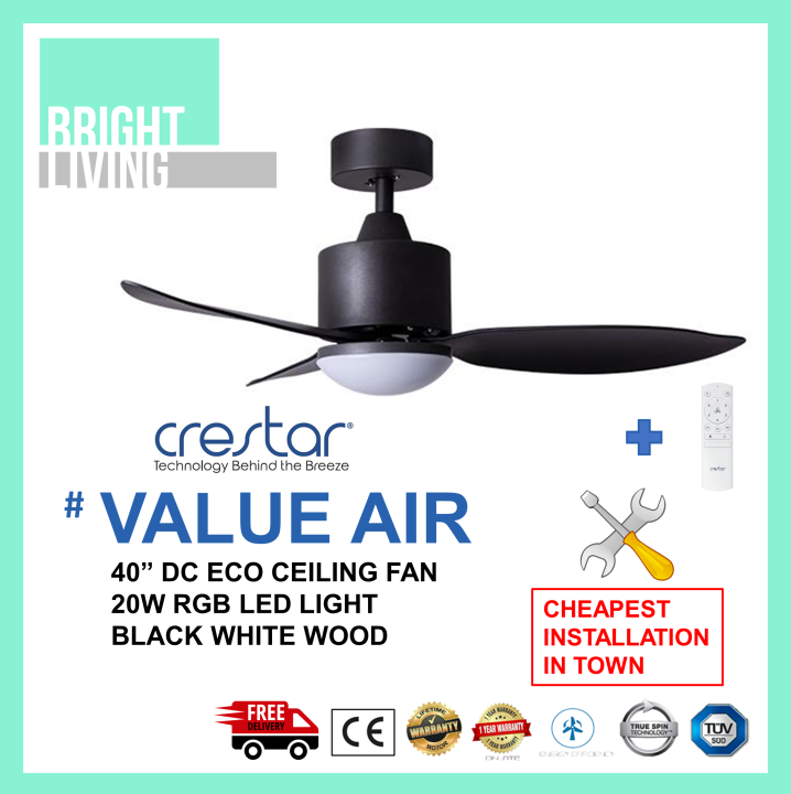 Crestar Valueair 40 Inch Ceiling Fan with 20W RGB LED Light Kit ...