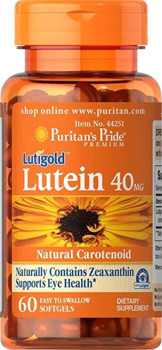 Puritan’s Pride Lutigold Lutein 40 mg with Zeaxanthin 60 Softgels บำรุง ...