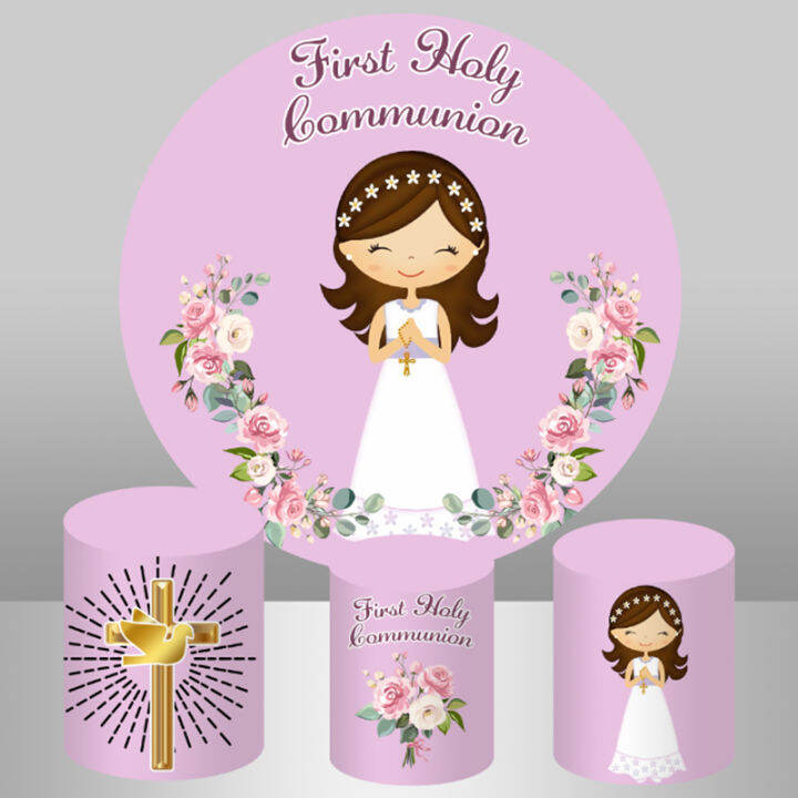 GFUITRR First Holy Communion Round Photo Backdrop Sweet One Princess ...