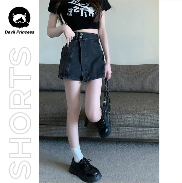 DevilPrincess กระโปรงยีนส์ทรงหลวม กระโปรงทรงเอเอวสูงทรงอเมริกัน ฤดูร้อน ...