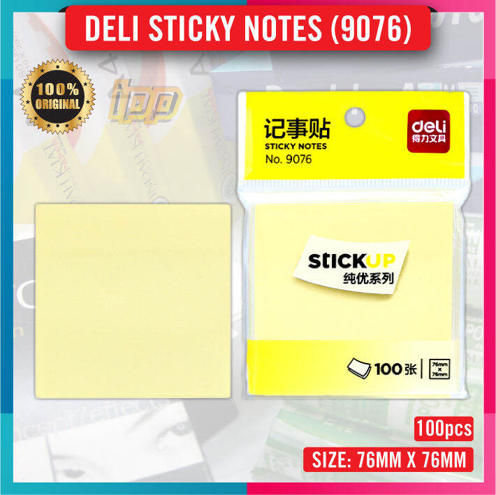 Deli Strong Adhesive Sticky Notes Yellow 100 Sheets / Stick-On Notes ...