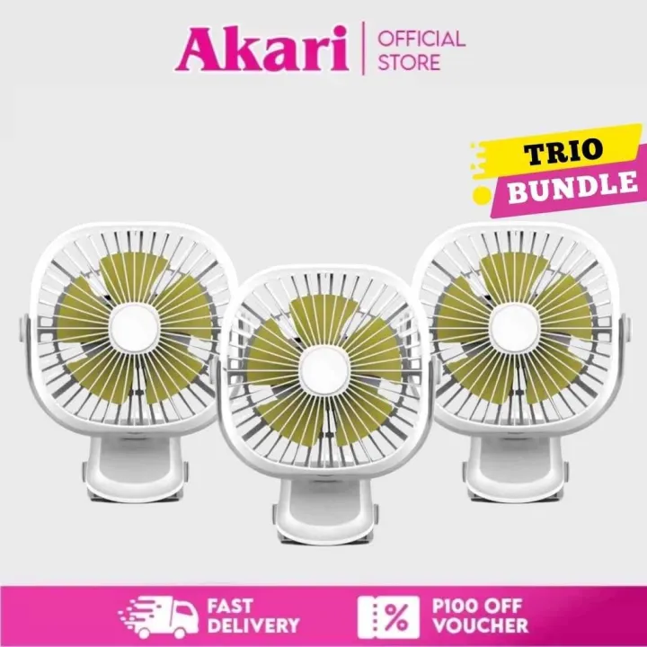 Akari TRIO BUNDLE - 5" Rechargeable Clip Fan with LED (AJF-5519 ...