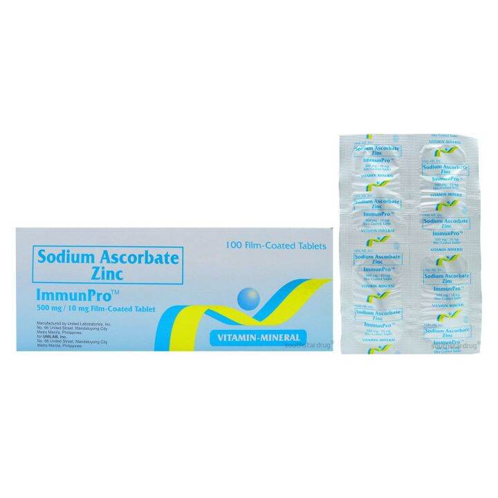 IMMUNPRO (Sodium Ascorbate, 500 mg + Zinc,10 mg; Film-Coated Tablets; 1 ...