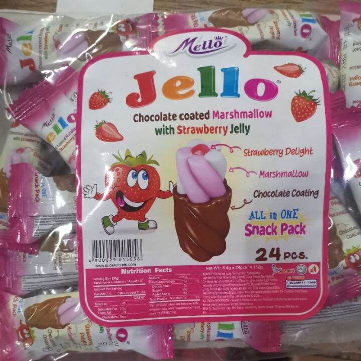 Mello Jello Chocolate Coated Marshmallow w/ Strawberry Jelly ( All in ...