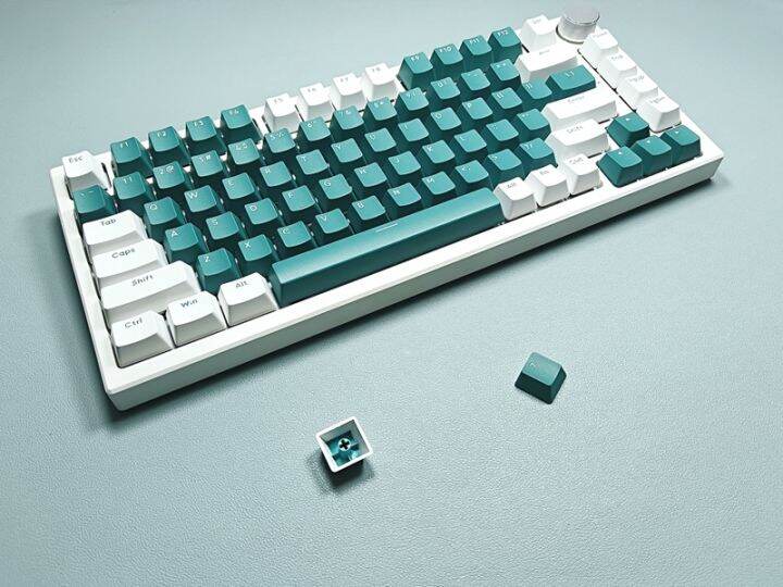 Minimalist Cyan-white Keycaps 117 Keys PBT Double Shot OEM Profile For ...