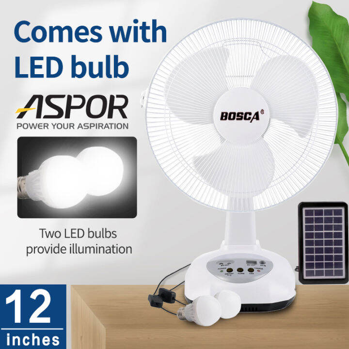 ASPOR BOSCA Solar Electric Fan with Panel 12inch Solar Fan Recahrgeable ...